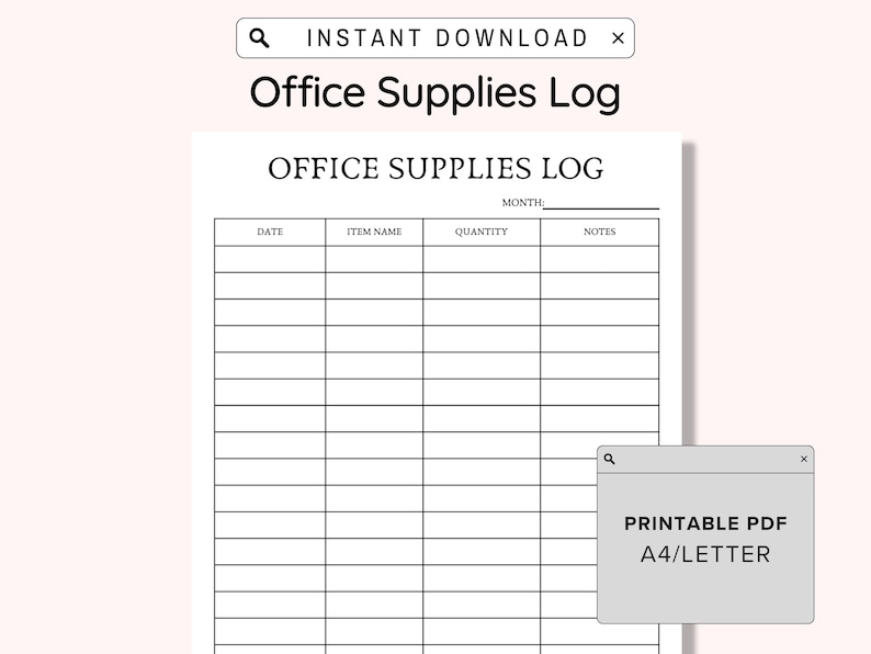 Office Supplies Log Checklist Printable, Business Office Supplies ...