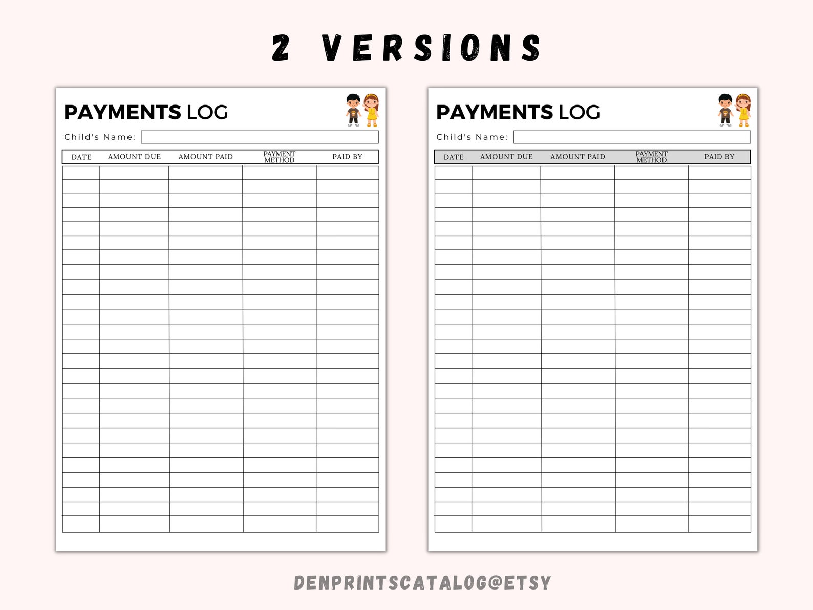 Tuition Payment Log Printable, Daycare Payment Log, Childcare Payment ...