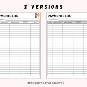 Tuition Payment Log Printable, Daycare Payment Log, Childcare Payment ...