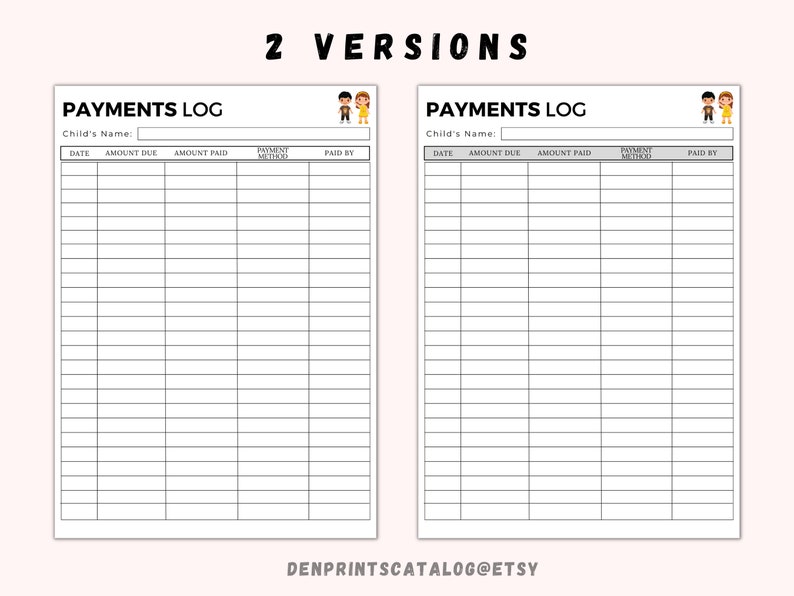 Tuition Payment Log Printable, Daycare Payment Log, Childcare Payment ...