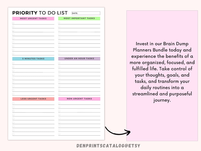 Brain Dump Template BUNDLE Printable, to Do List Editable, ADHD Daily ...