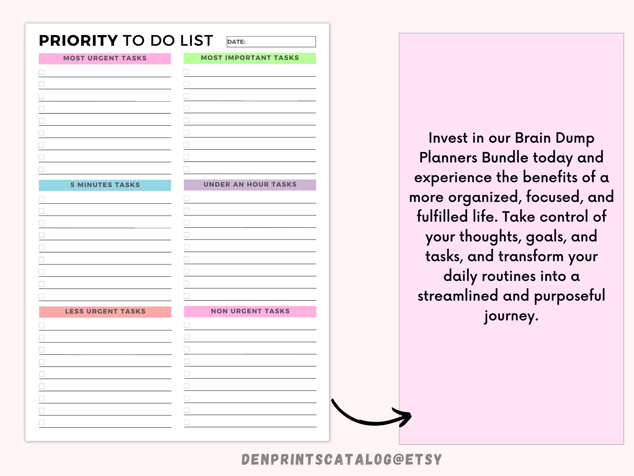 Brain Dump Template BUNDLE Printable, to Do List Editable, ADHD Daily ...