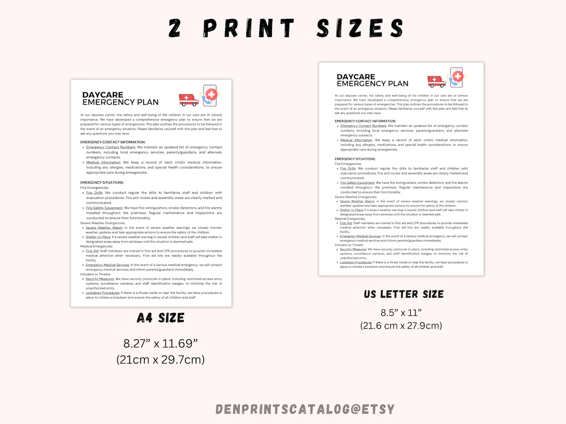 Daycare Emergency Plans Childcare Center Printable Daycare - Etsy