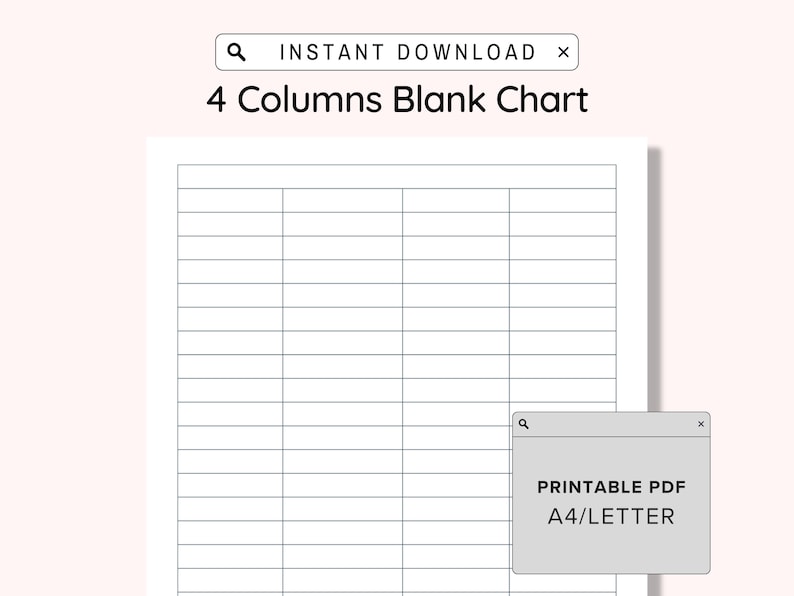 4 Blank Columns Chart Text Input Print and Write Printable Digital ...