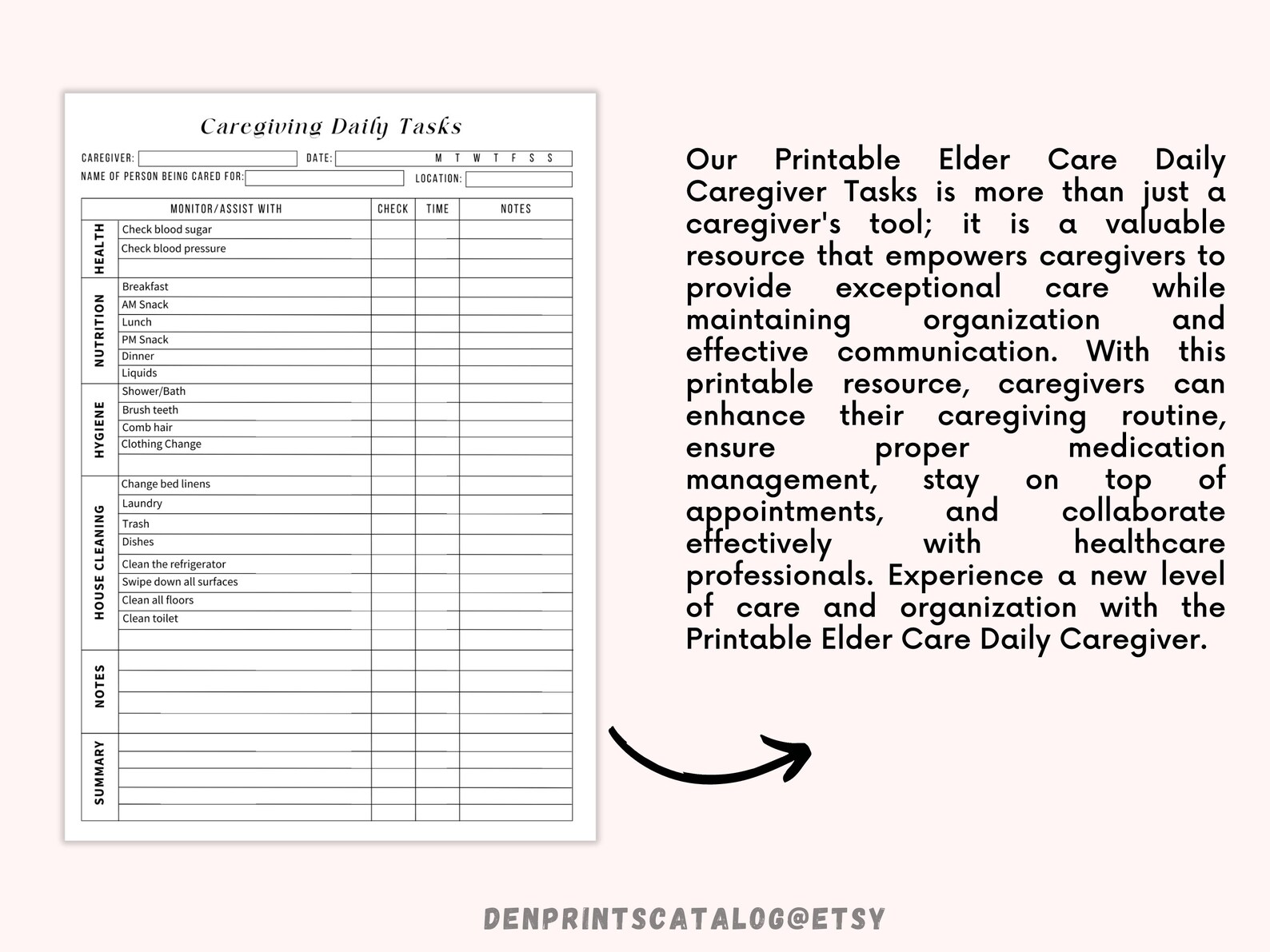 Caregiving Daily Tasks Log Printable, Elderly Care Caregiving Checklist ...