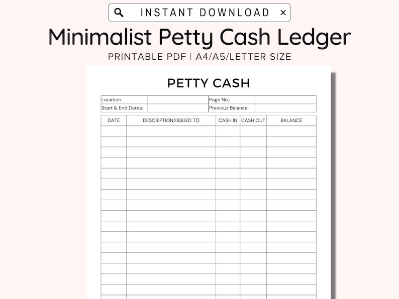 Petty Cash Ledger Printable, Petty Cash Log, Printable Petty Cash ...