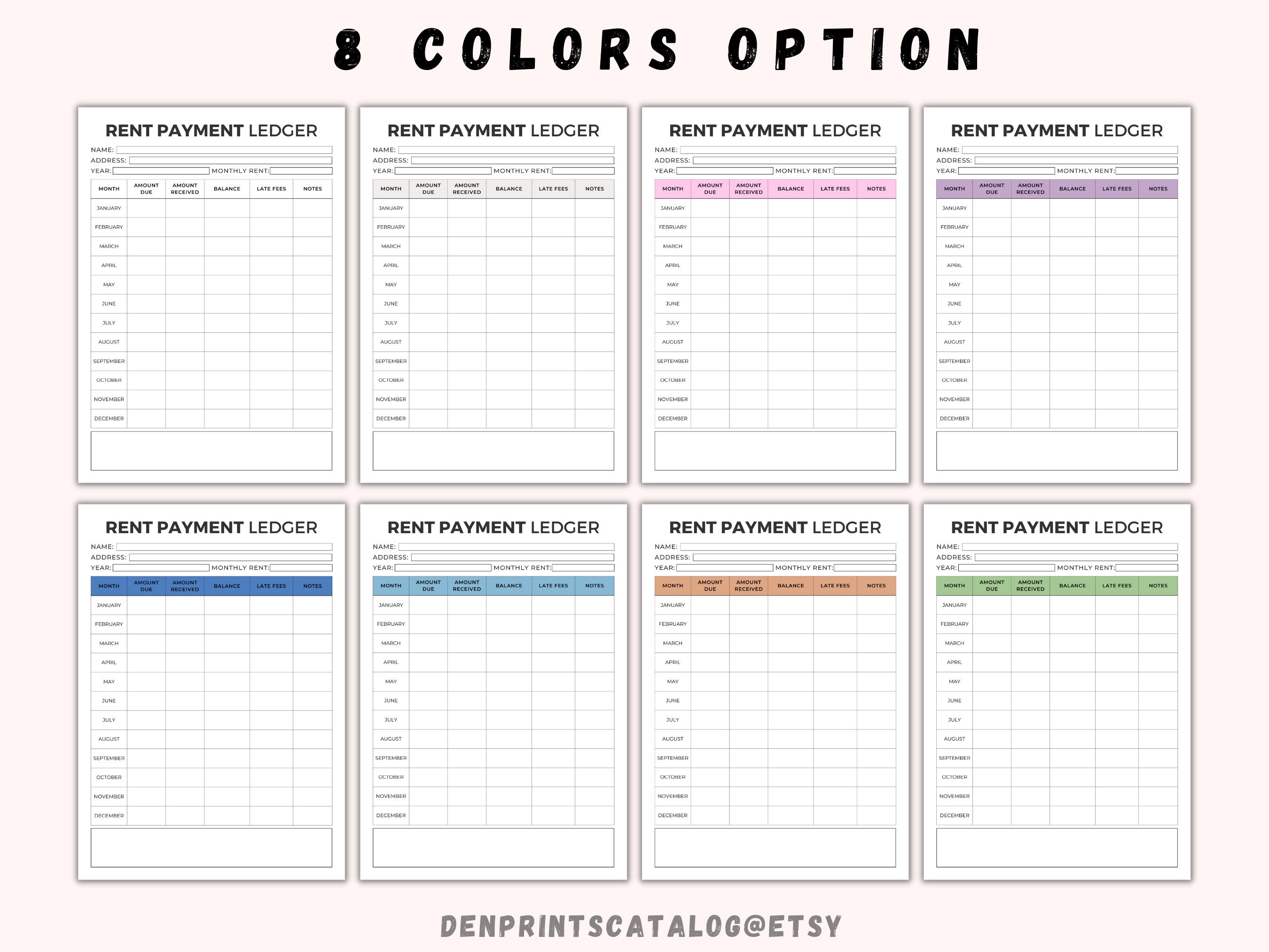 Rent Payment Ledger Printable, Tenant Payment Tracker, Rent Payment Log ...