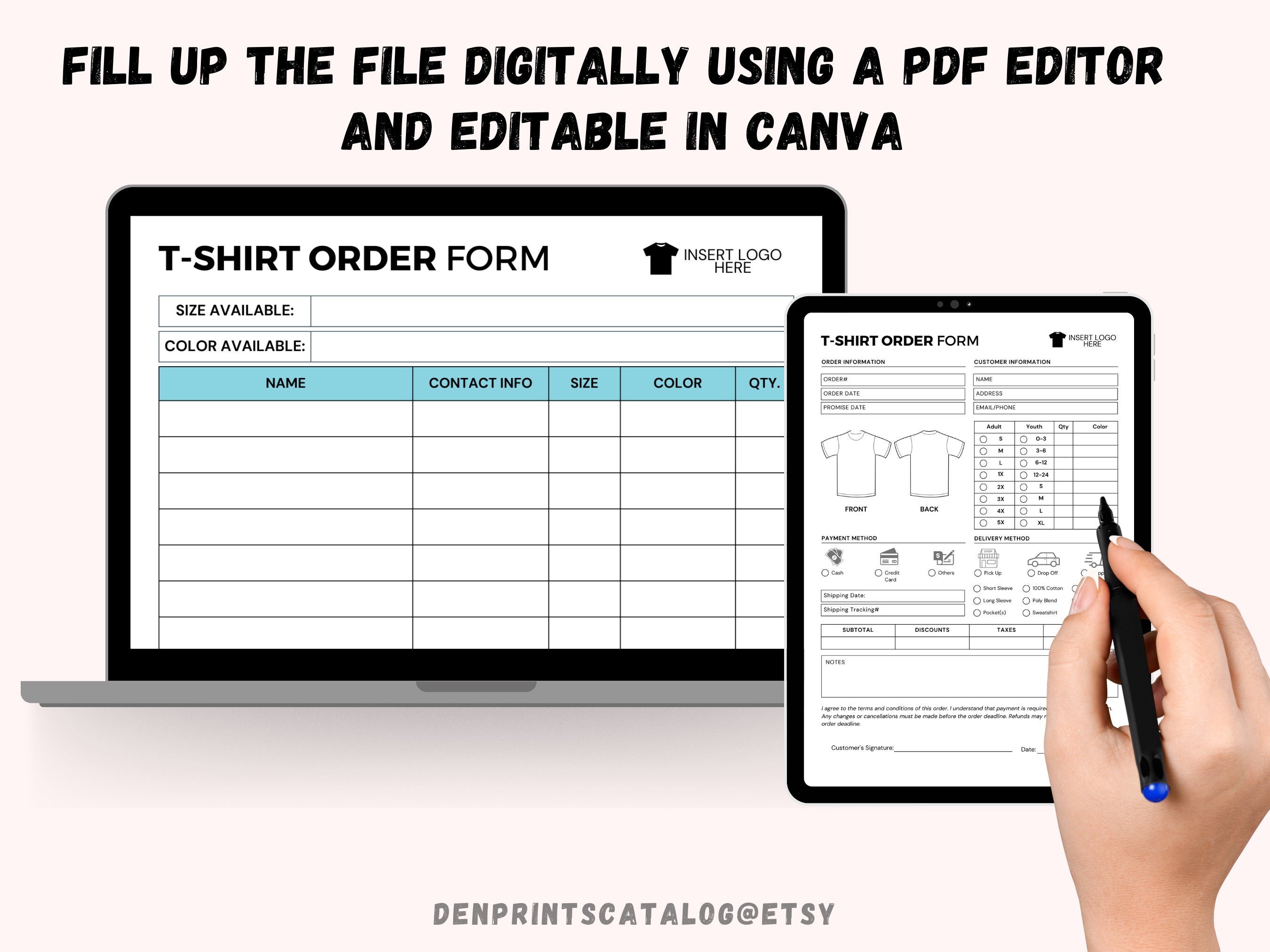 Printable T Shirt Order Form Template, Editable Order Form ...