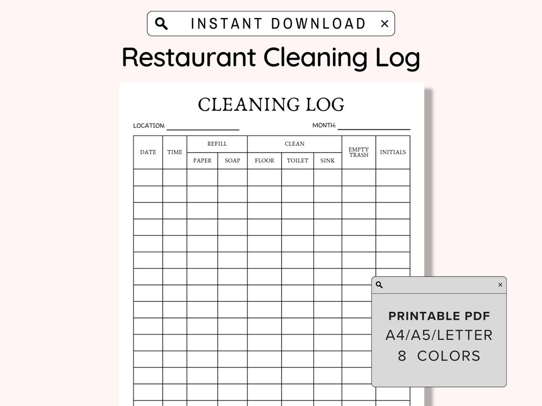 Weekly Bathroom Cleaning Chart Printable, Restroom Cleaning Log for ...