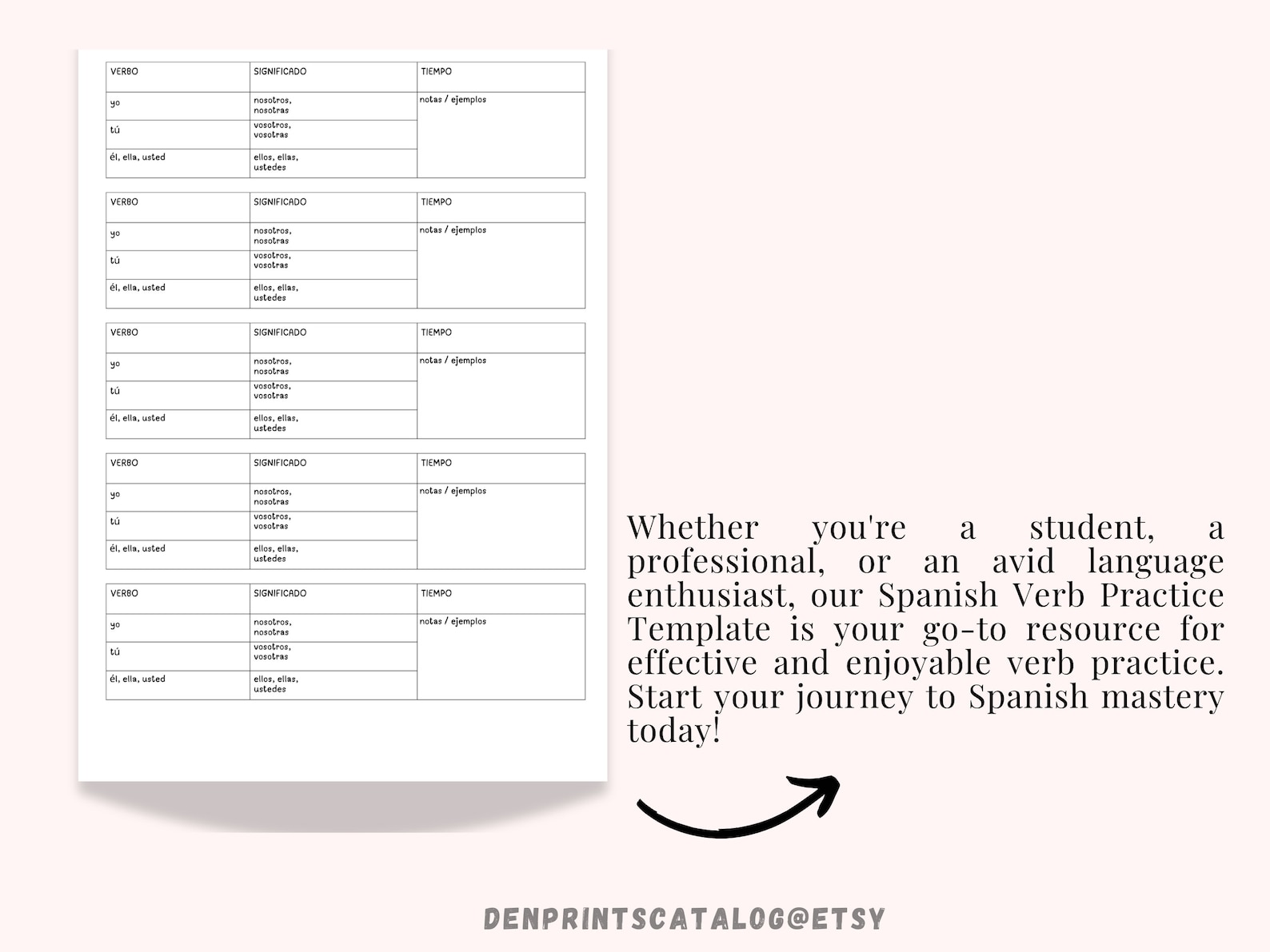 Spanish Verb Conjugation Practice Printable Tables Study Guide ...