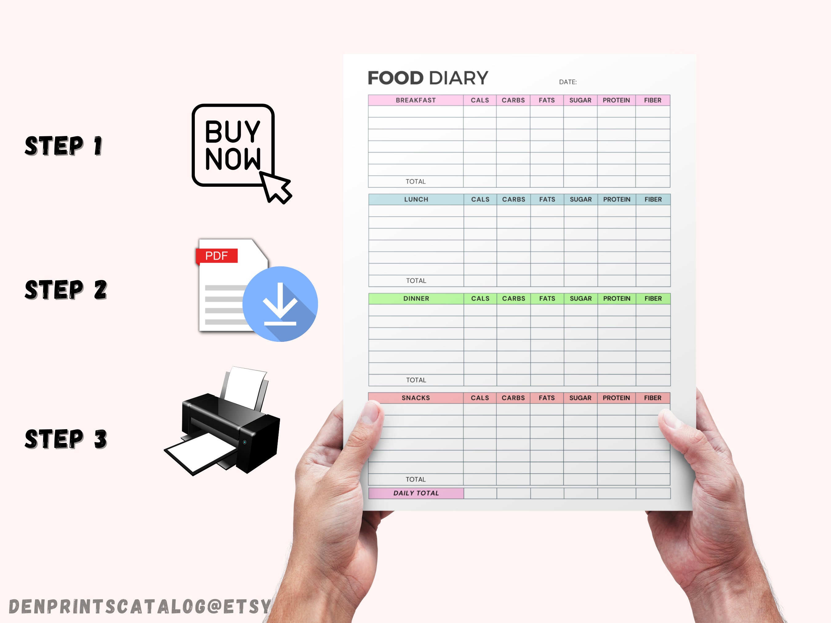 Daily Food Diary Printable, Printable Daily Food Journal, Minimalist ...