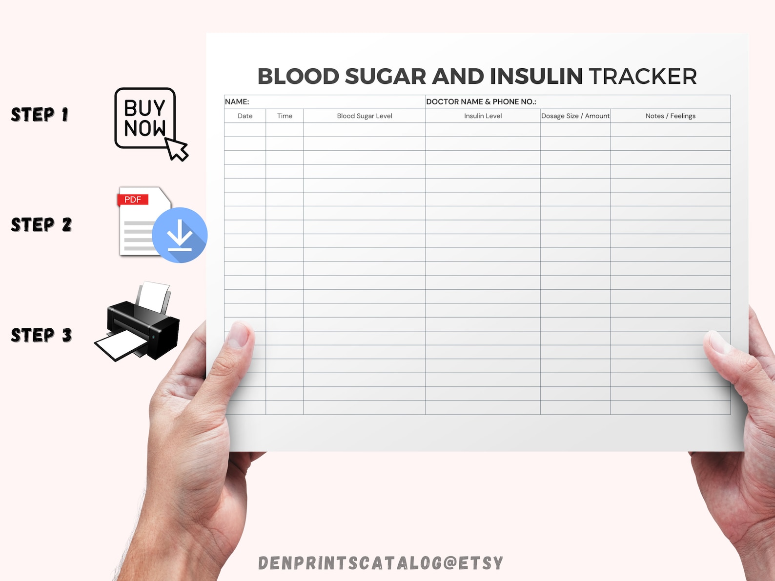 Blood Sugar and Insulin Tracker Printable, Print and Write PDF, Blood ...