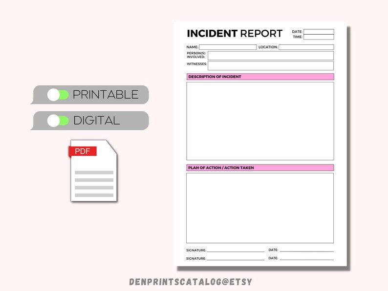 Incident Report Printable, Incident Log, Accident Reporting, Incident ...