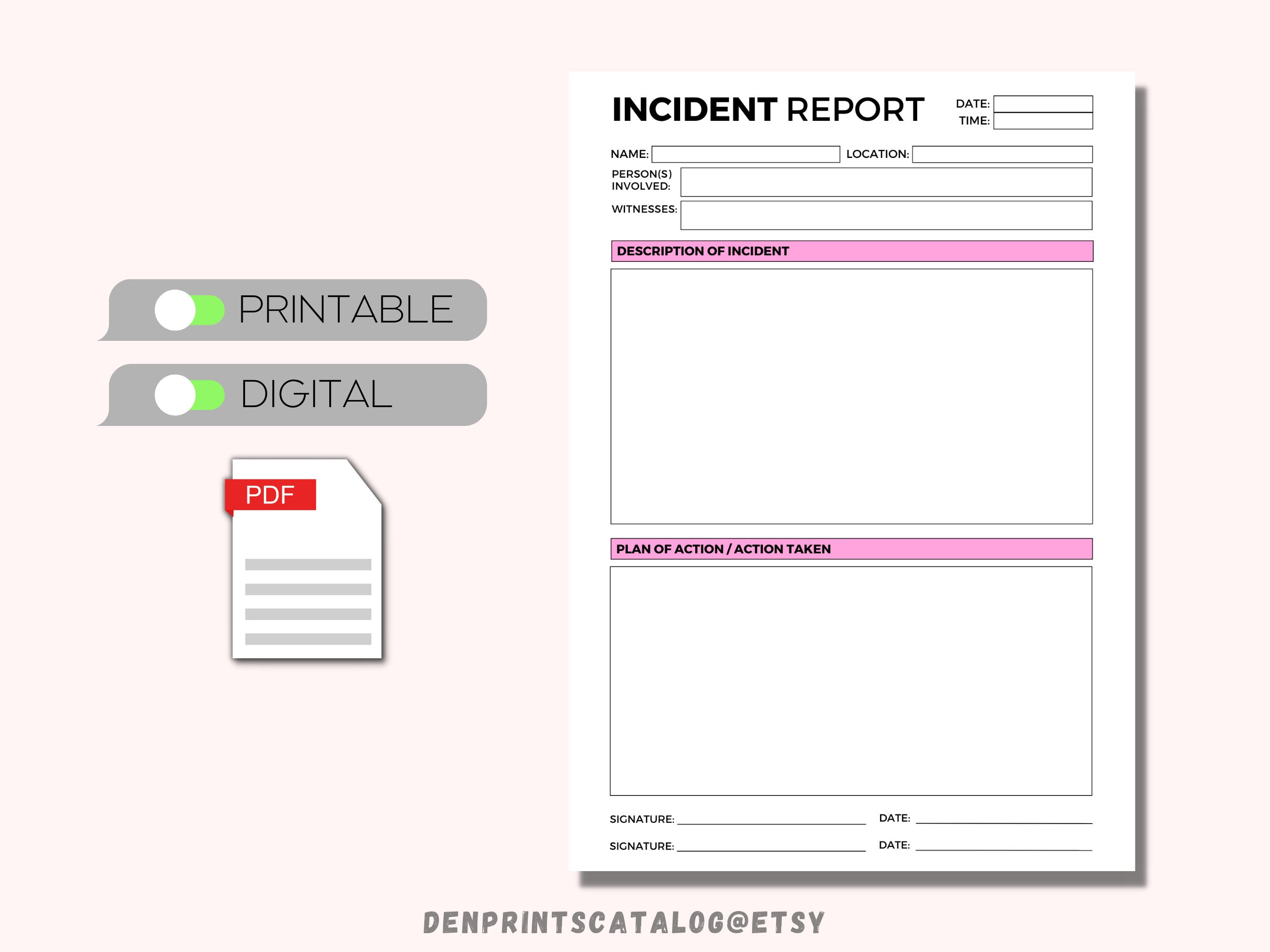 Incident Report Printable, Incident Log, Accident Reporting, Incident ...