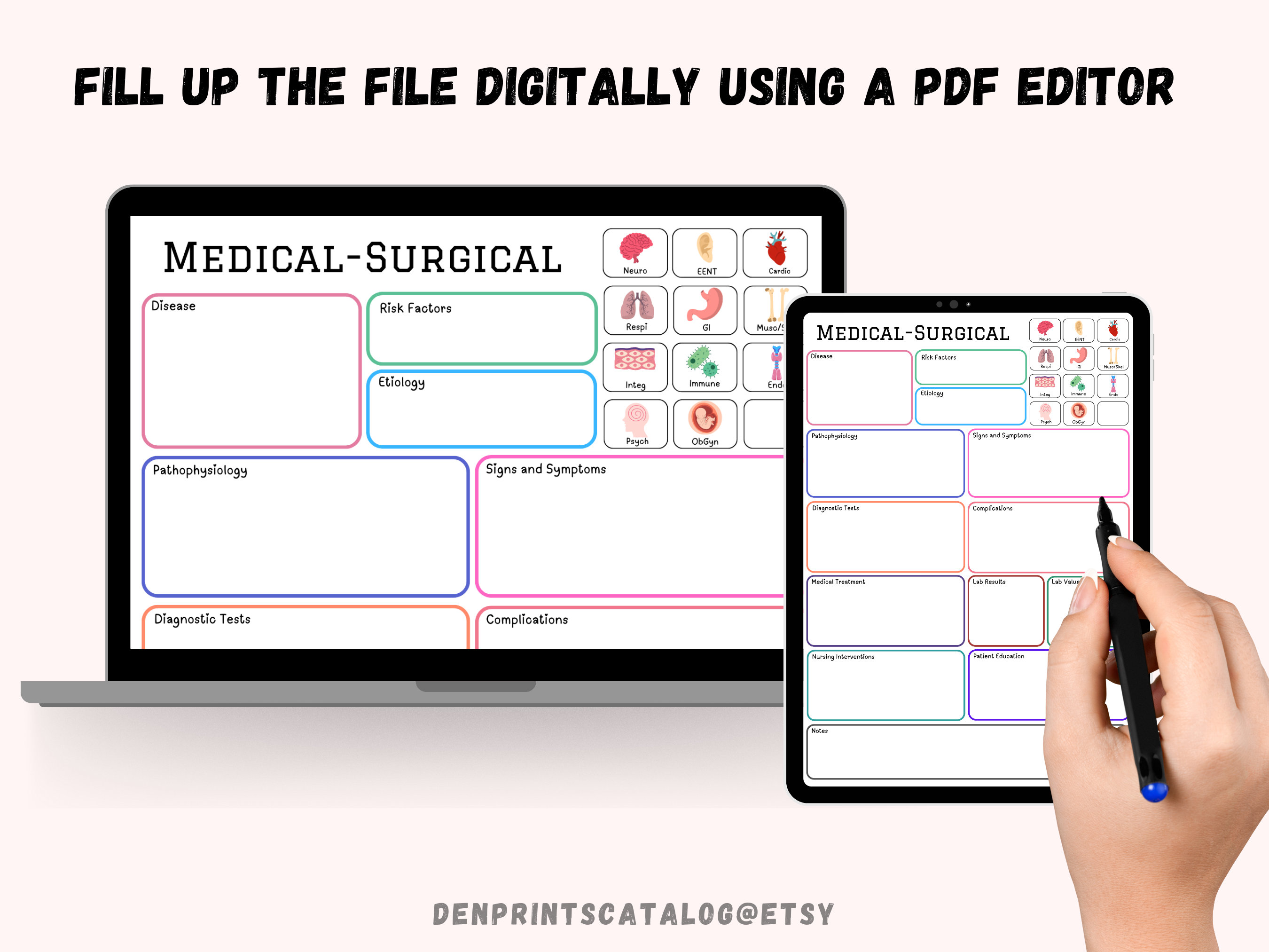 Nursing School Medical Surgical Template, Printable Med Surg Concept ...