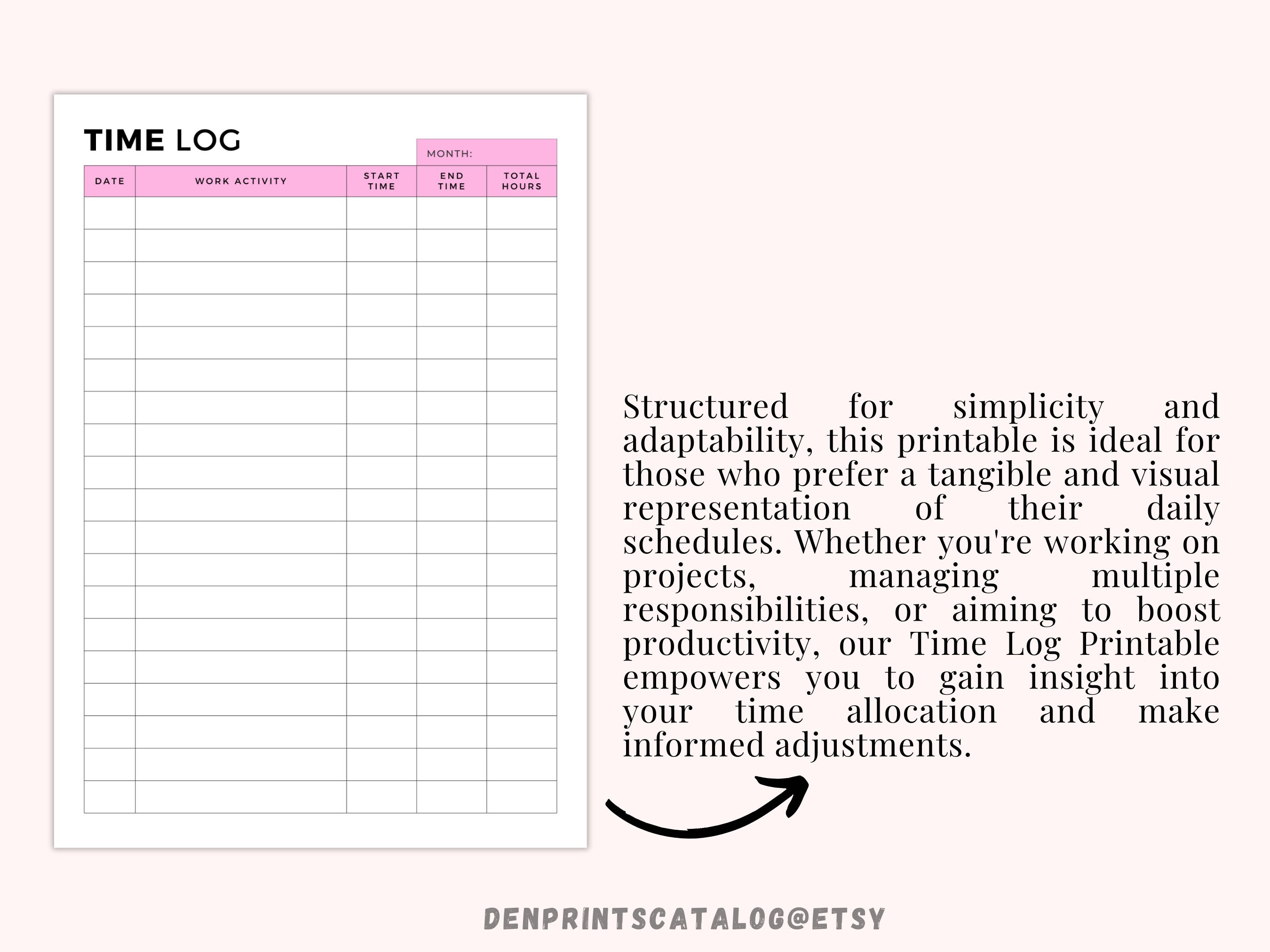 Time Log Printable Task Tracker Timesheet Printable Project - Etsy