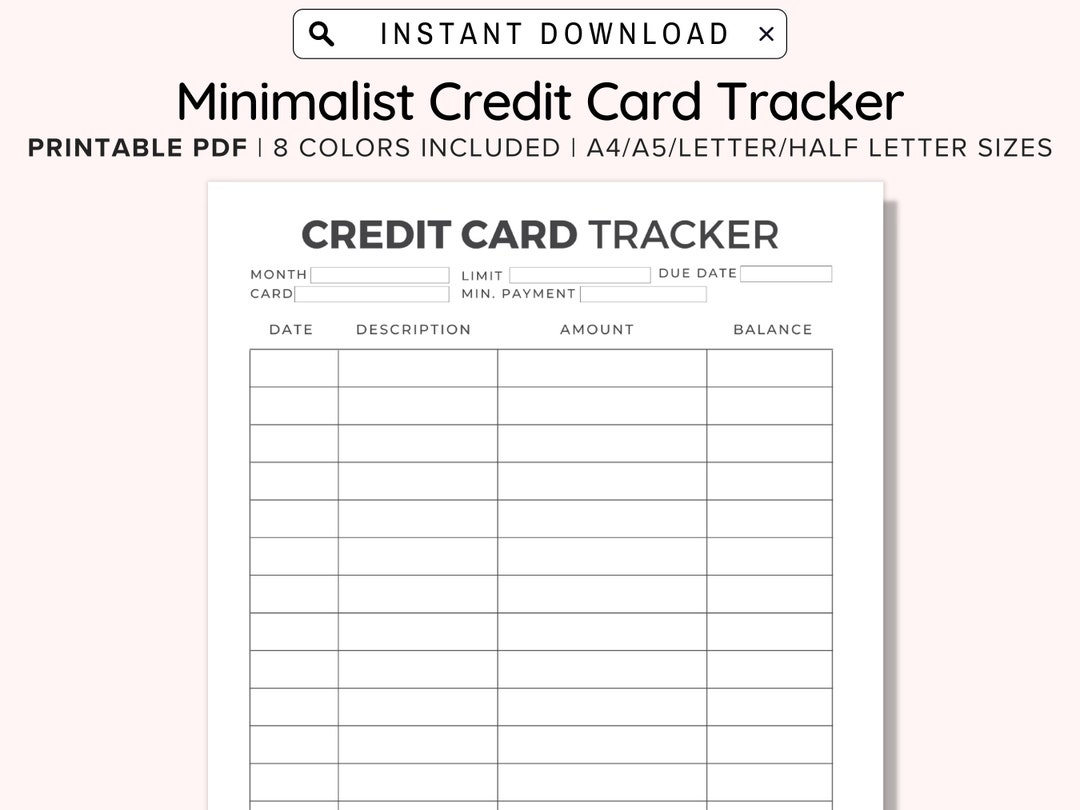 Credit Card Payment Tracker, Debt Payment Tracker Printable, Minimalist ...