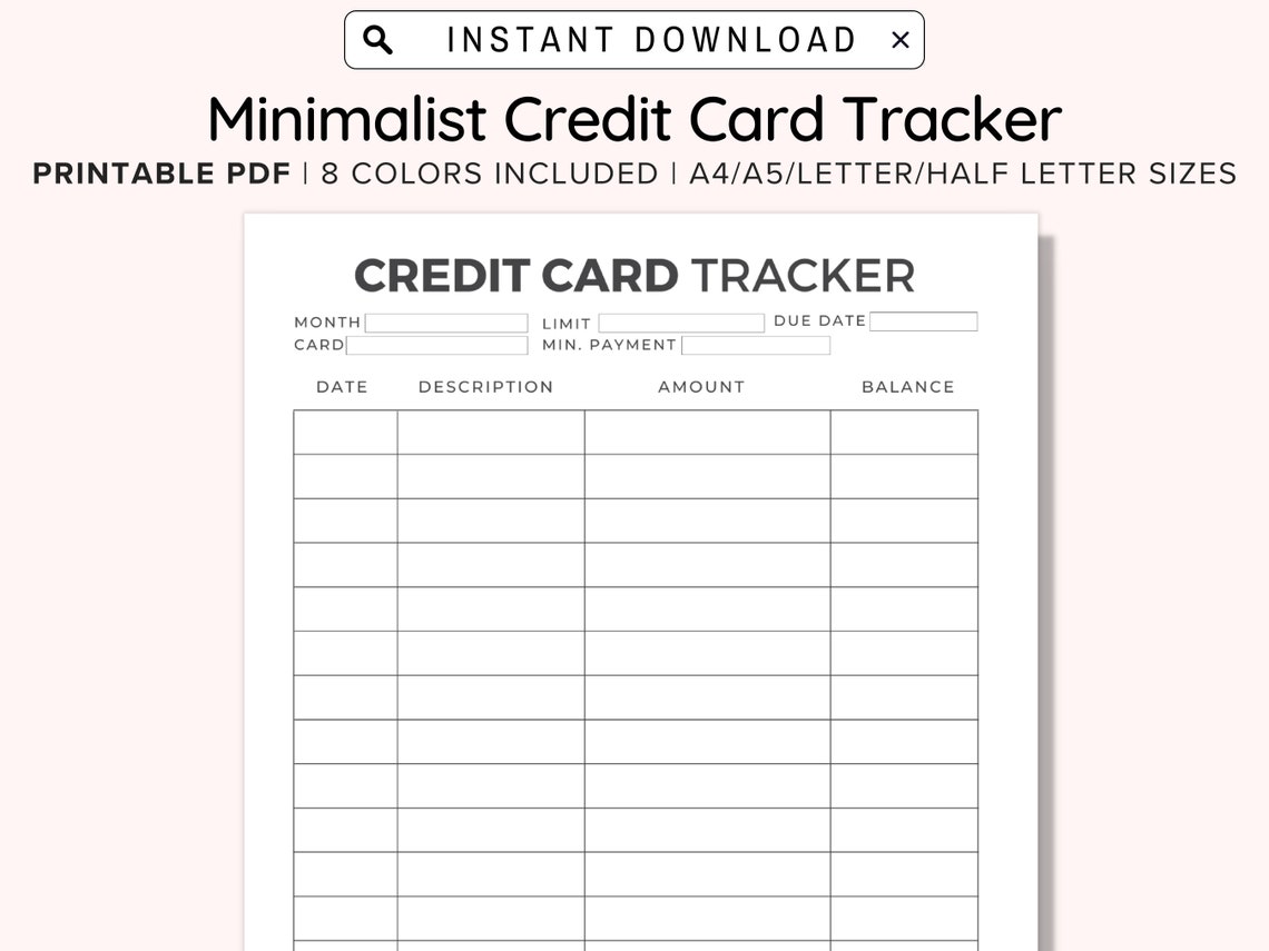 Credit Card Payment Tracker, Debt Payment Tracker Printable, Minimalist ...