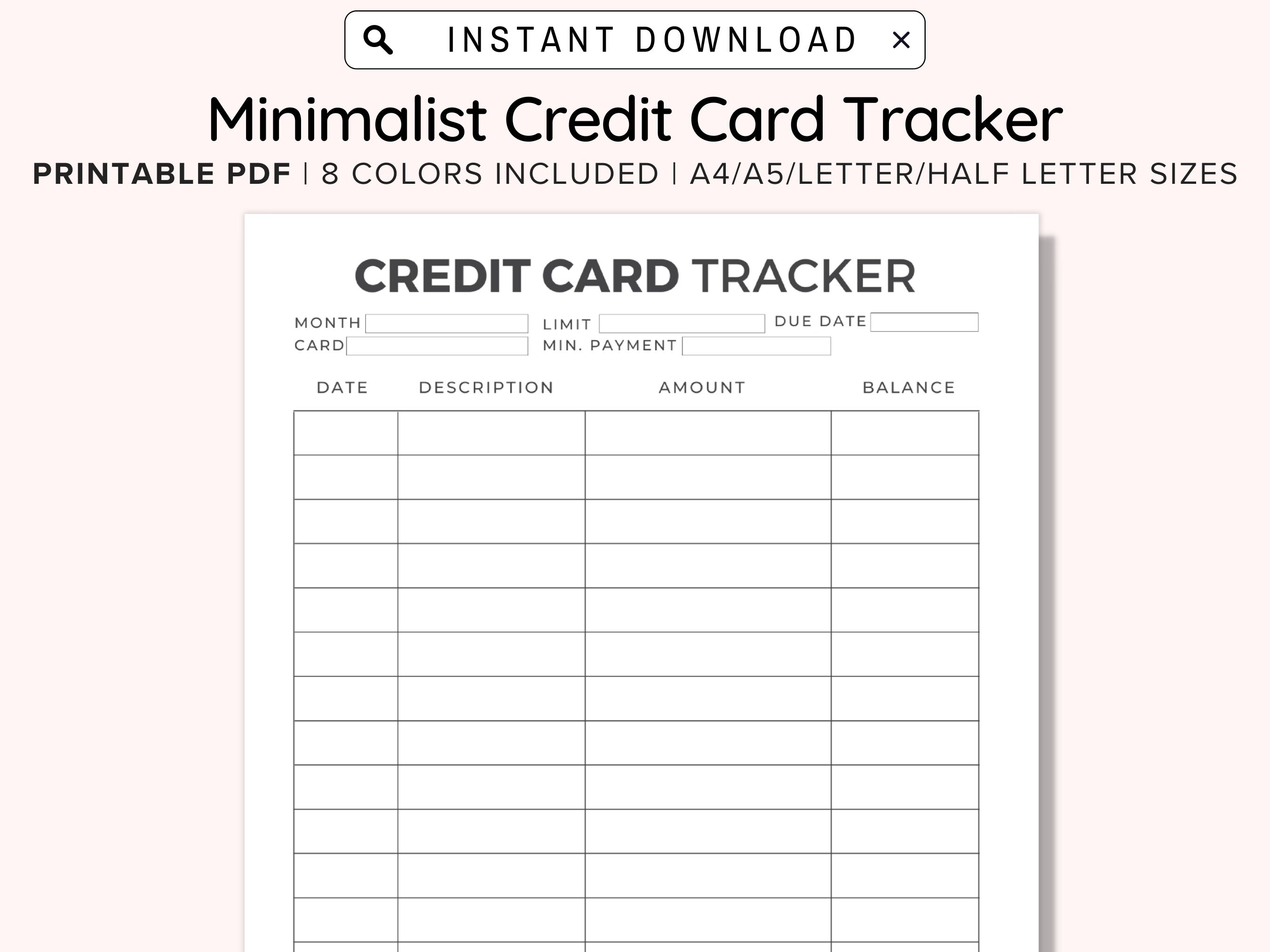 Credit Card Payment Tracker, Debt Payment Tracker Printable, Minimalist ...