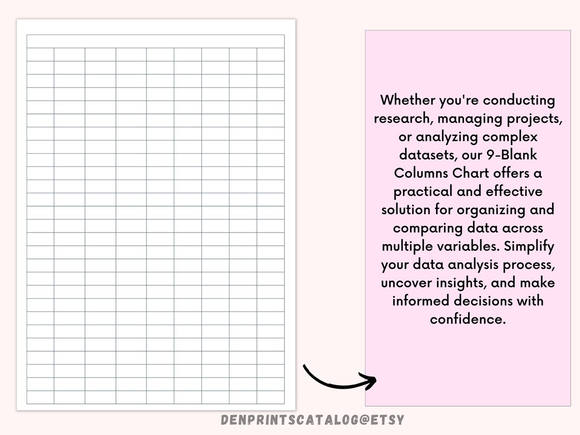 9 Blank Columns Chart Text Input Print and Write PDF Digital Download File, A4/US Letter Size ...