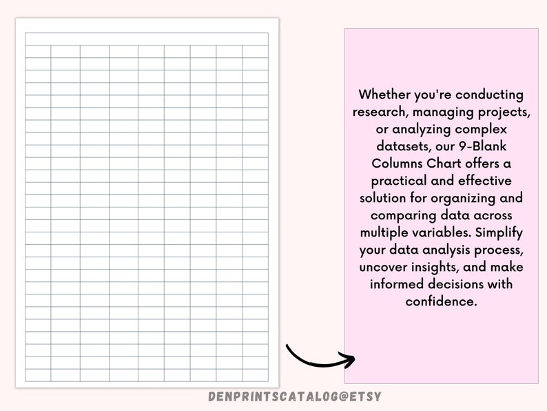 9 Blank Columns Chart Text Input Print and Write PDF Digital Download ...