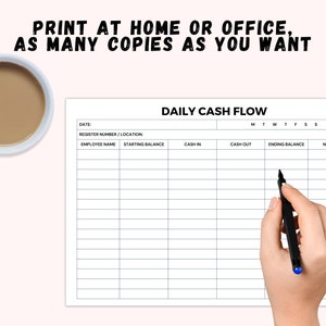 Business Daily Cash Flow Printable, Statement Report, Register in Out ...