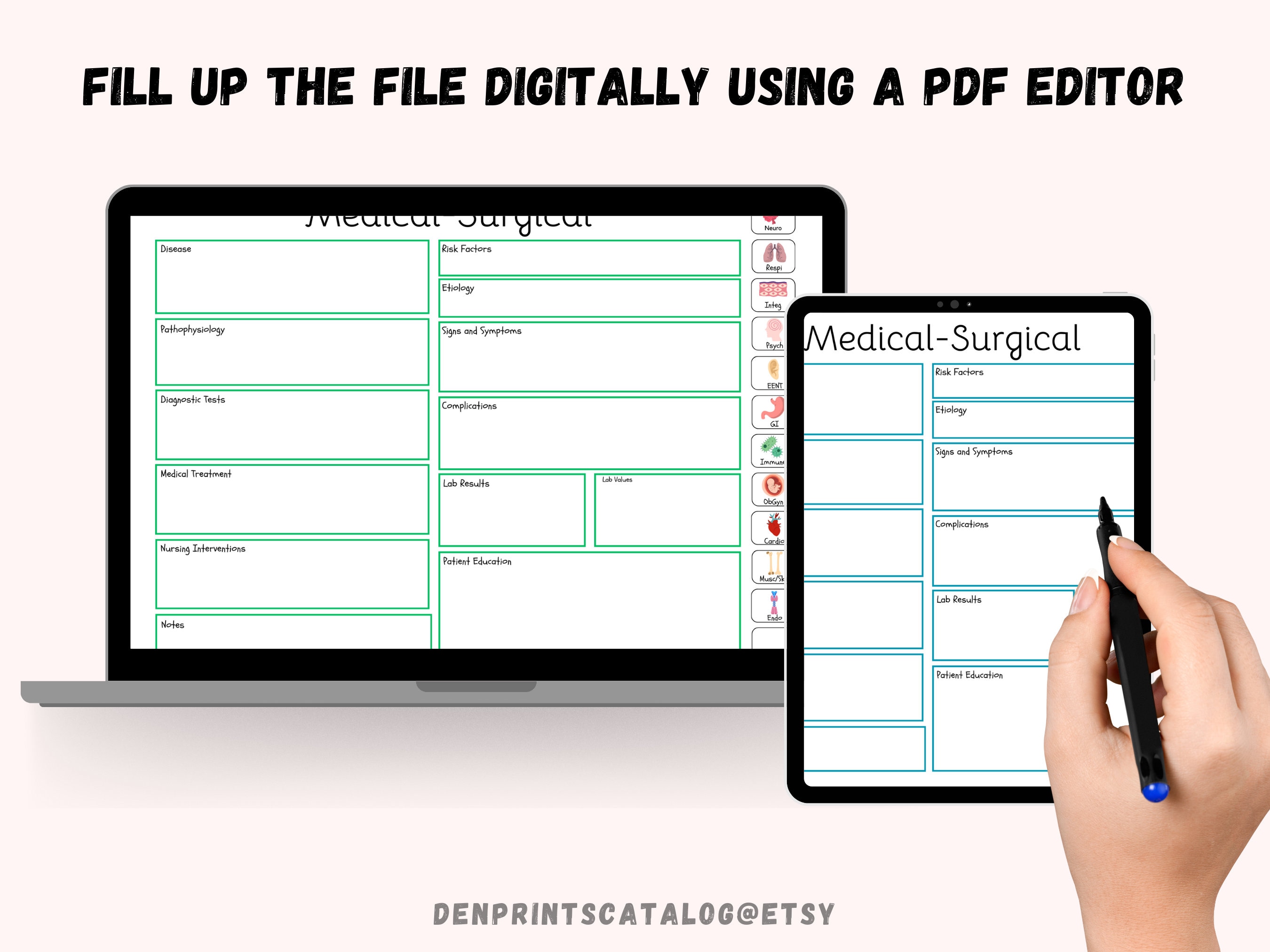 Med Surg Study Template Printable, Pathophysiology Template, Medical ...