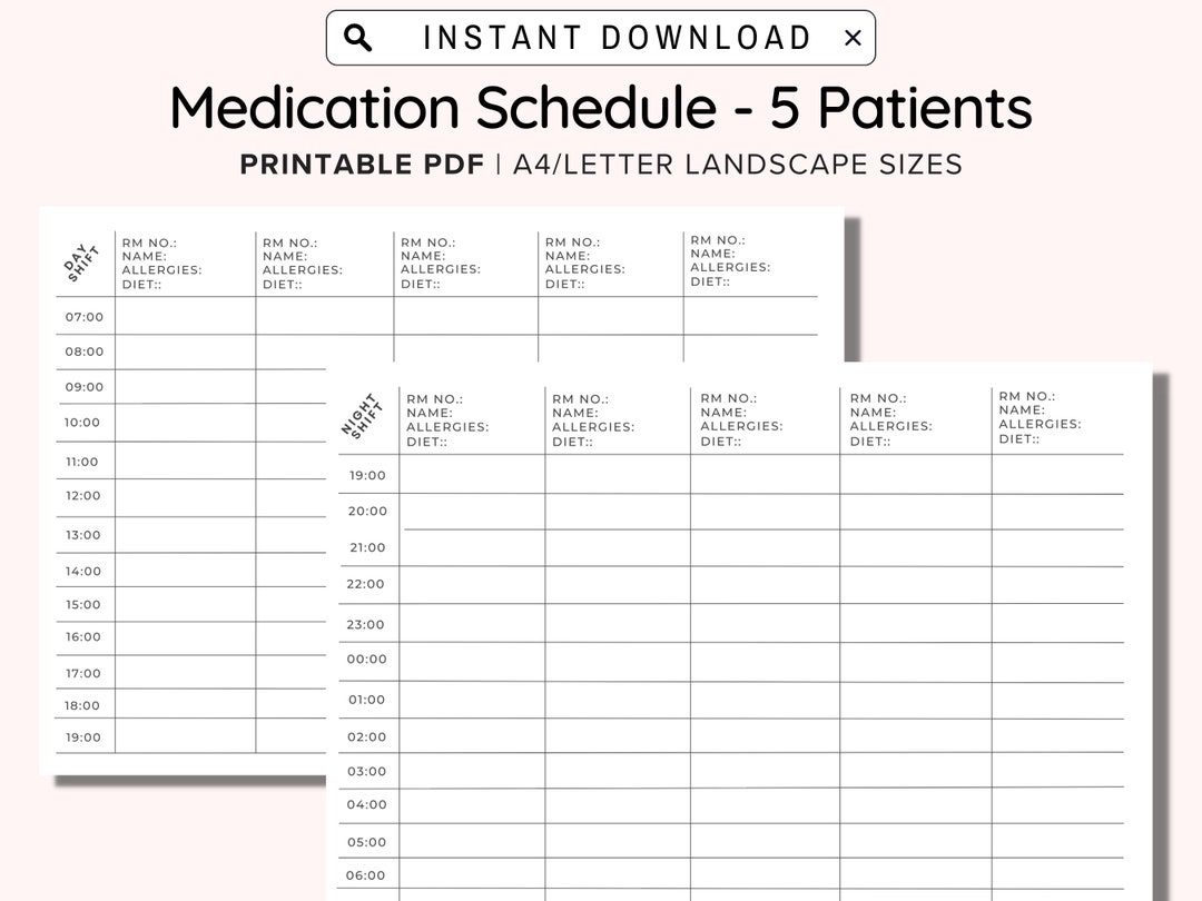 Nurse Hourly To-do Planner, 5 Patient Medication Schedule, Hourly ...