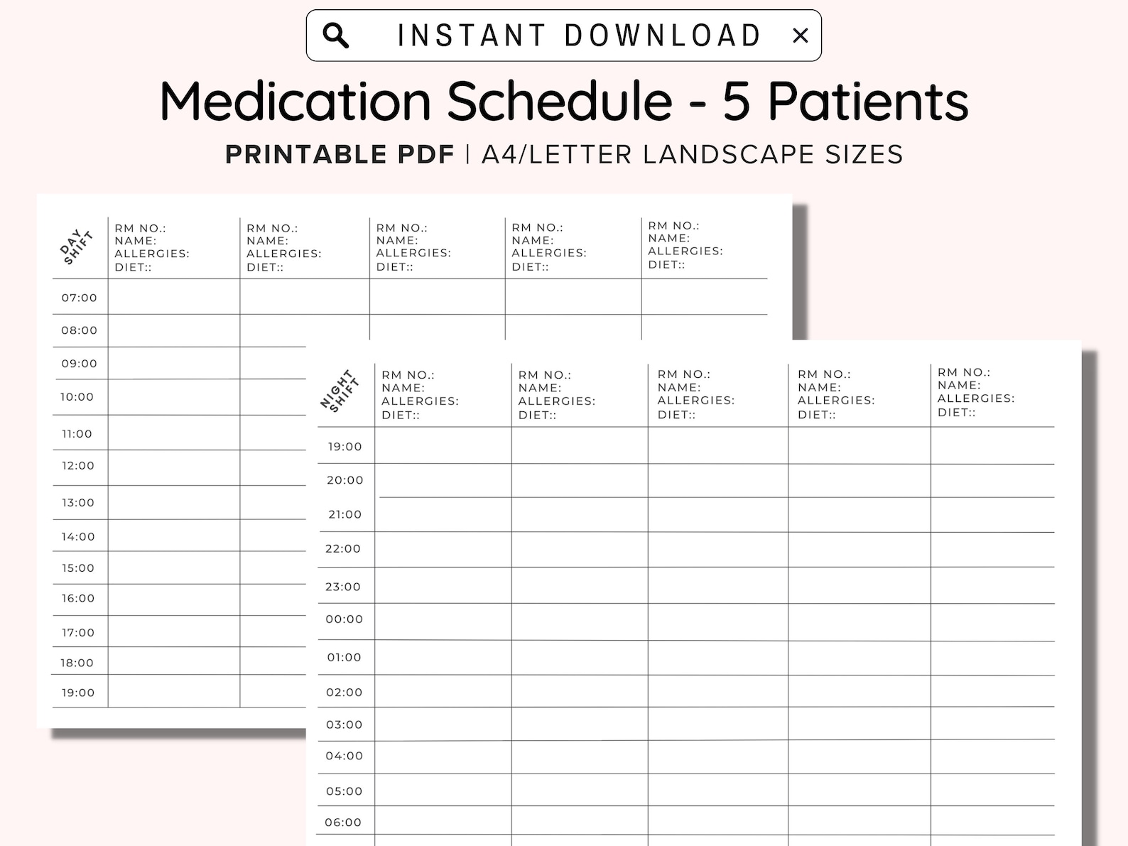 Nurse Hourly To-do Planner, 5 Patient Medication Schedule, Hourly ...