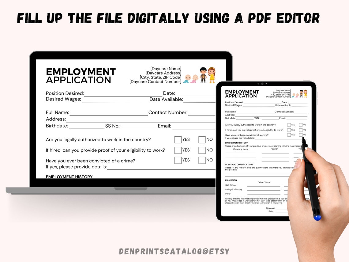 Daycare Employee Application Printable, Childcare Center Printable ...
