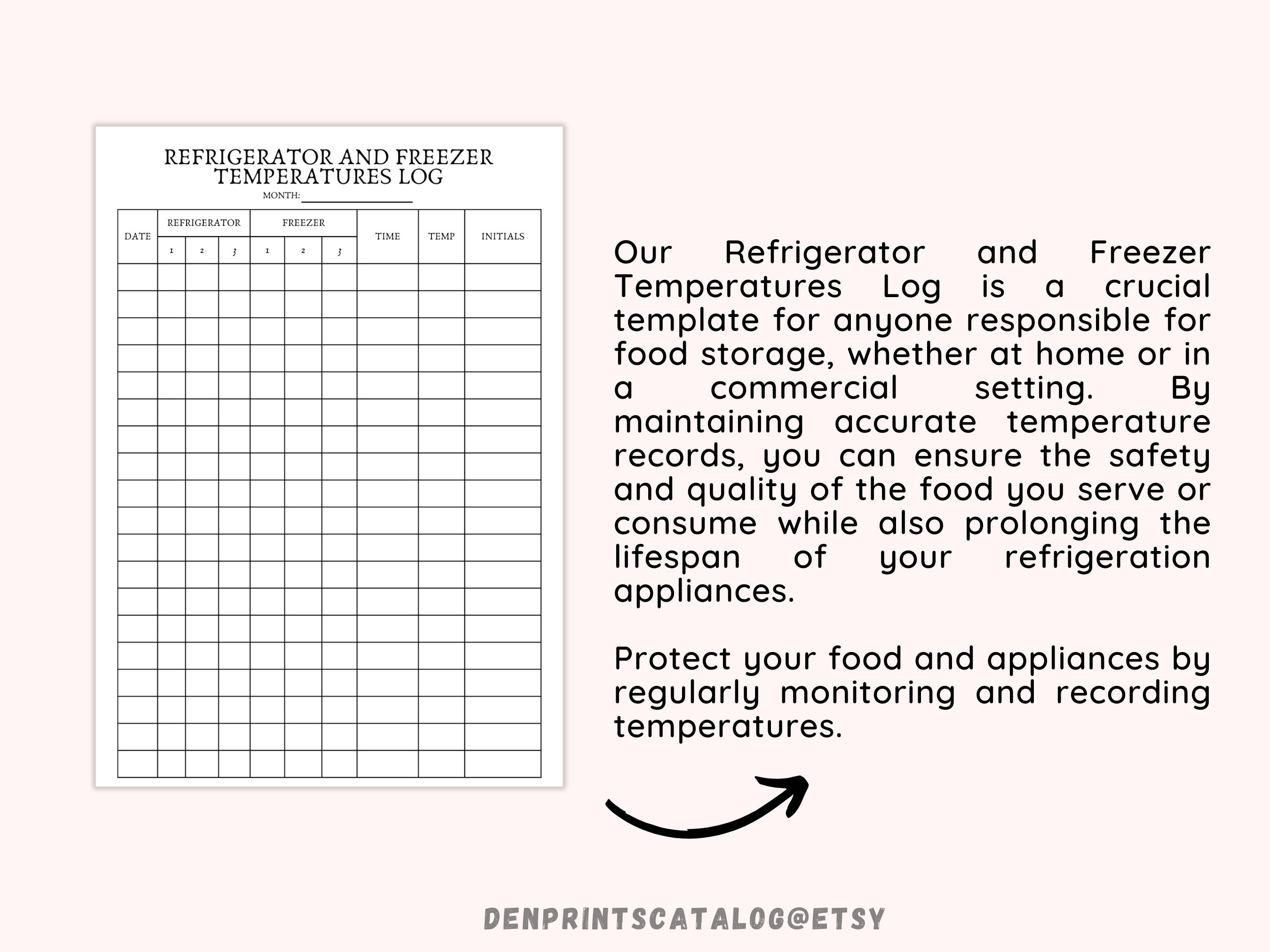 Printable Refrigerator and Freezer Temperatures Log, Print and Write ...