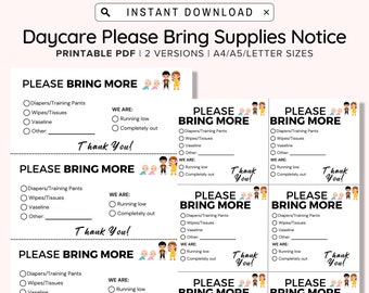 Please Bring More Supplies, Daycare Parent Print Out, Childcare Supply ...
