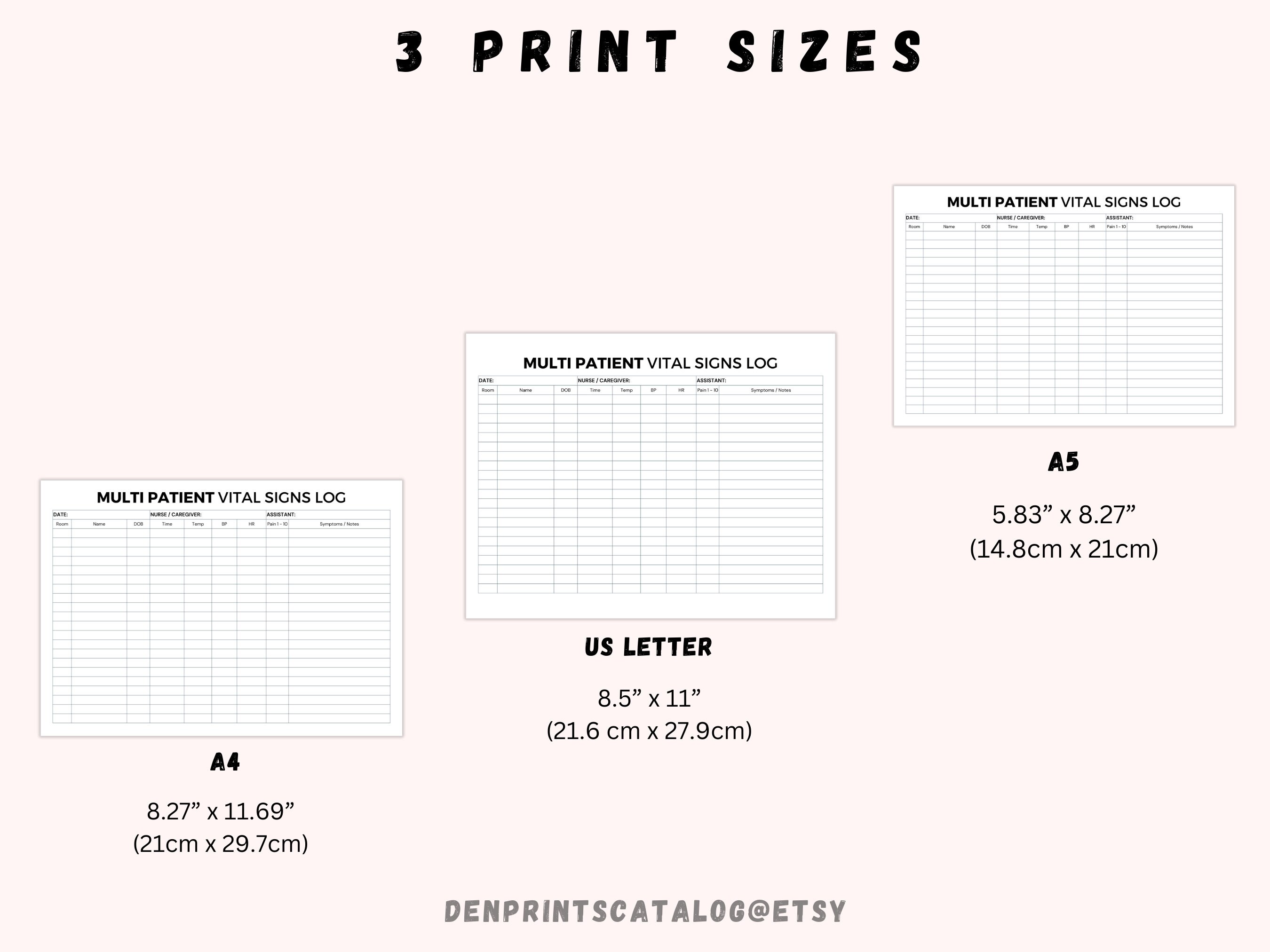 Printable Multiple Patients Vital Signs Log, PDF Digital Downloads A4 ...