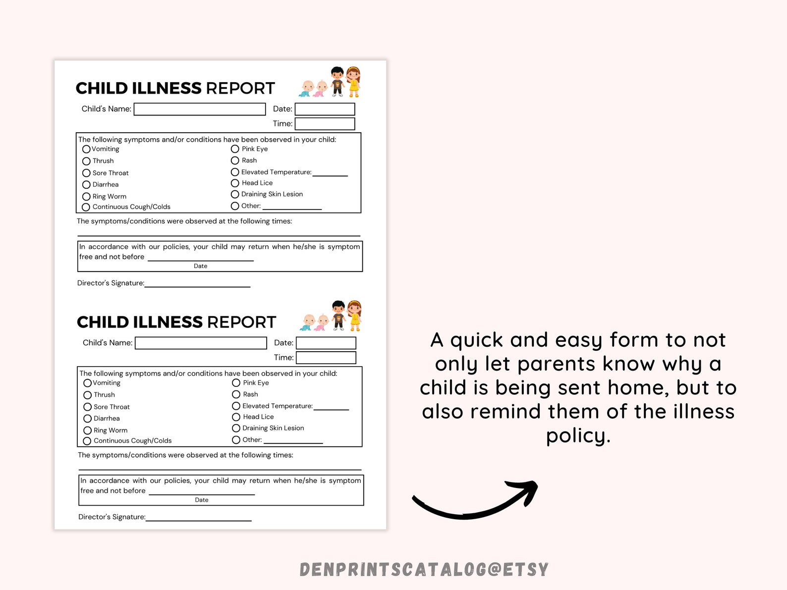 Child Illness Notice Printable, Daycare Printable Child Sick Report ...