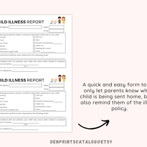 Child Illness Notice Printable, Daycare Printable Child Sick Report ...