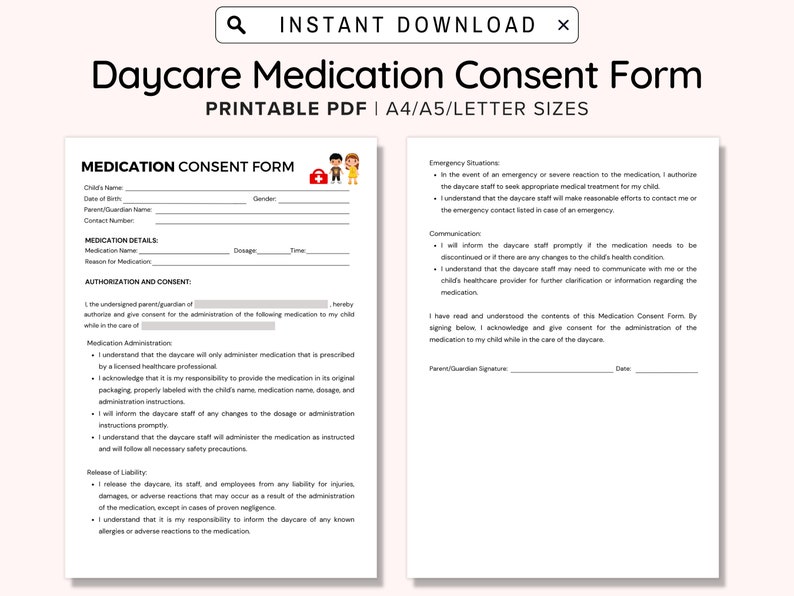 Daycare Medication Forms: Medication Authorization Form, Medication Log ...