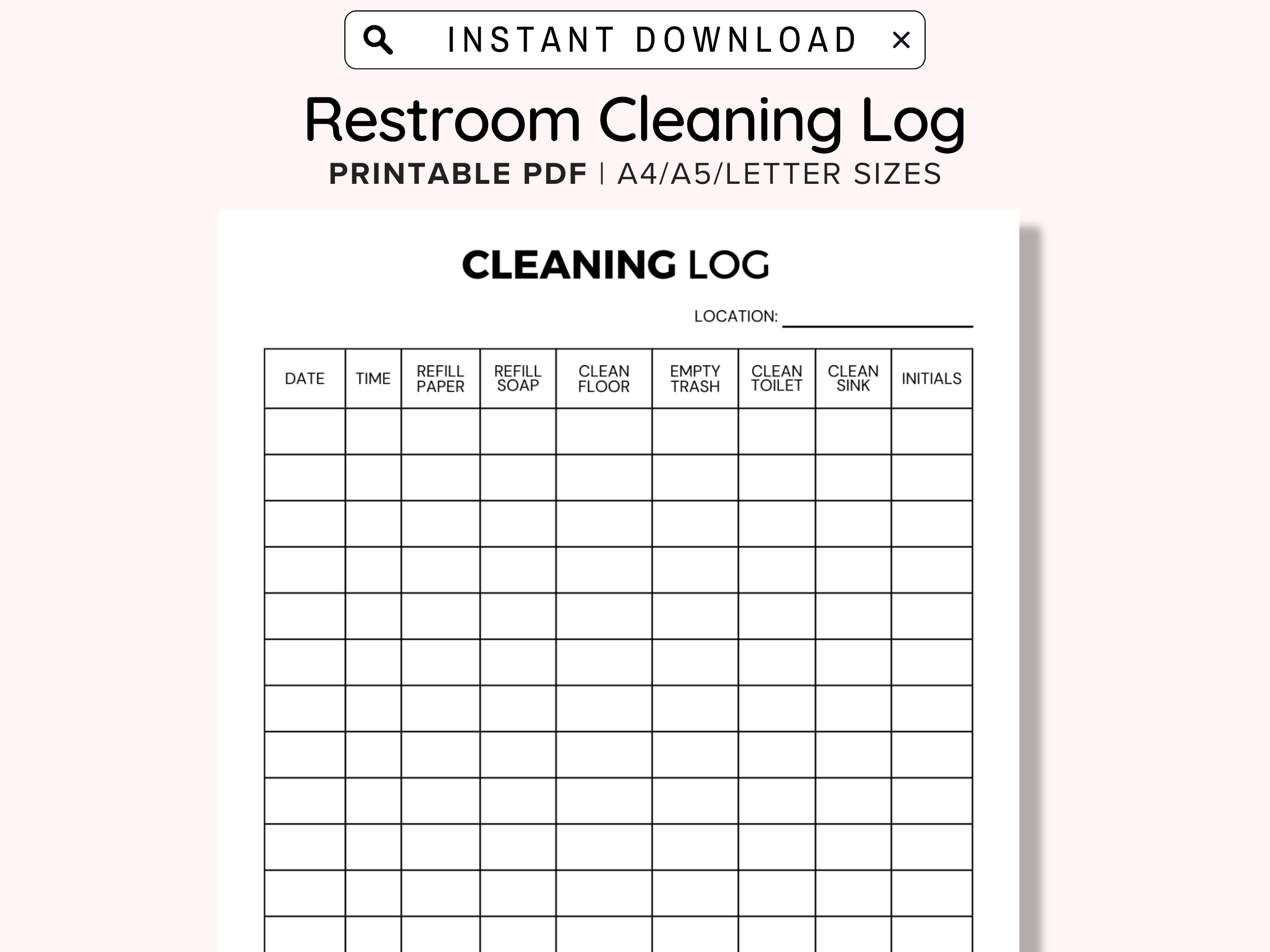 Weekly Bathroom Cleaning Chart Printable Restroom Cleaning Etsy