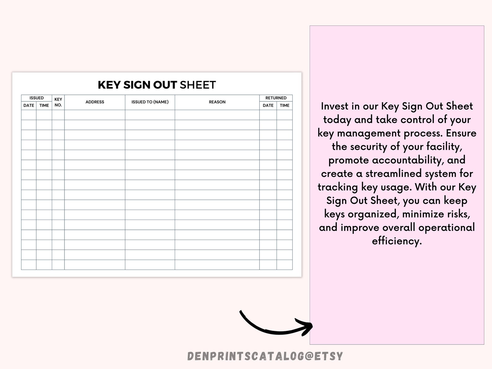 Key Sign Out Sheet Printable, Visitor Sign in Out Form, Event Sign in ...