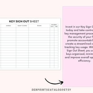 Key Sign Out Sheet Printable, Visitor Sign in Out Form, Event Sign in ...
