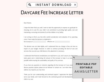 Childcare Rate Increase Letter Template, Daycare Rate Increase Letter ...