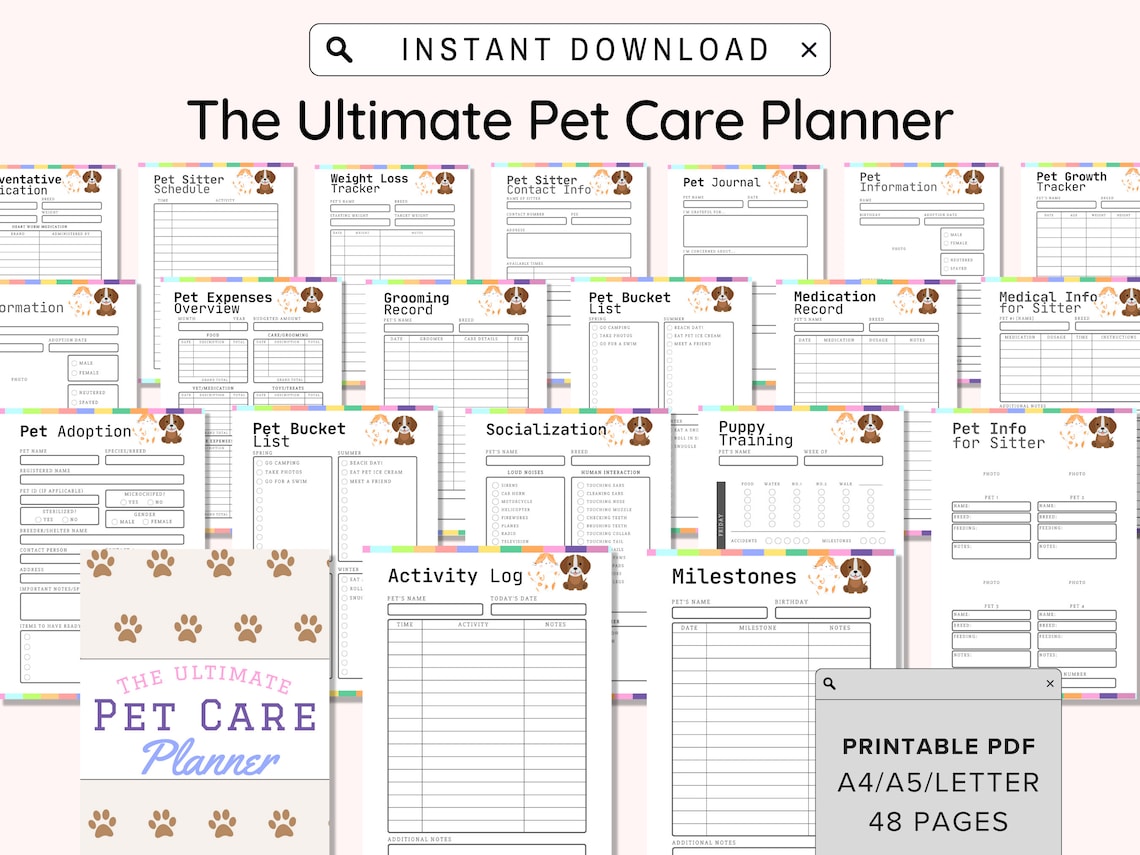 Printable Pet Planner, Fillable Pet Planner, Pet Care Planner, Pet ...
