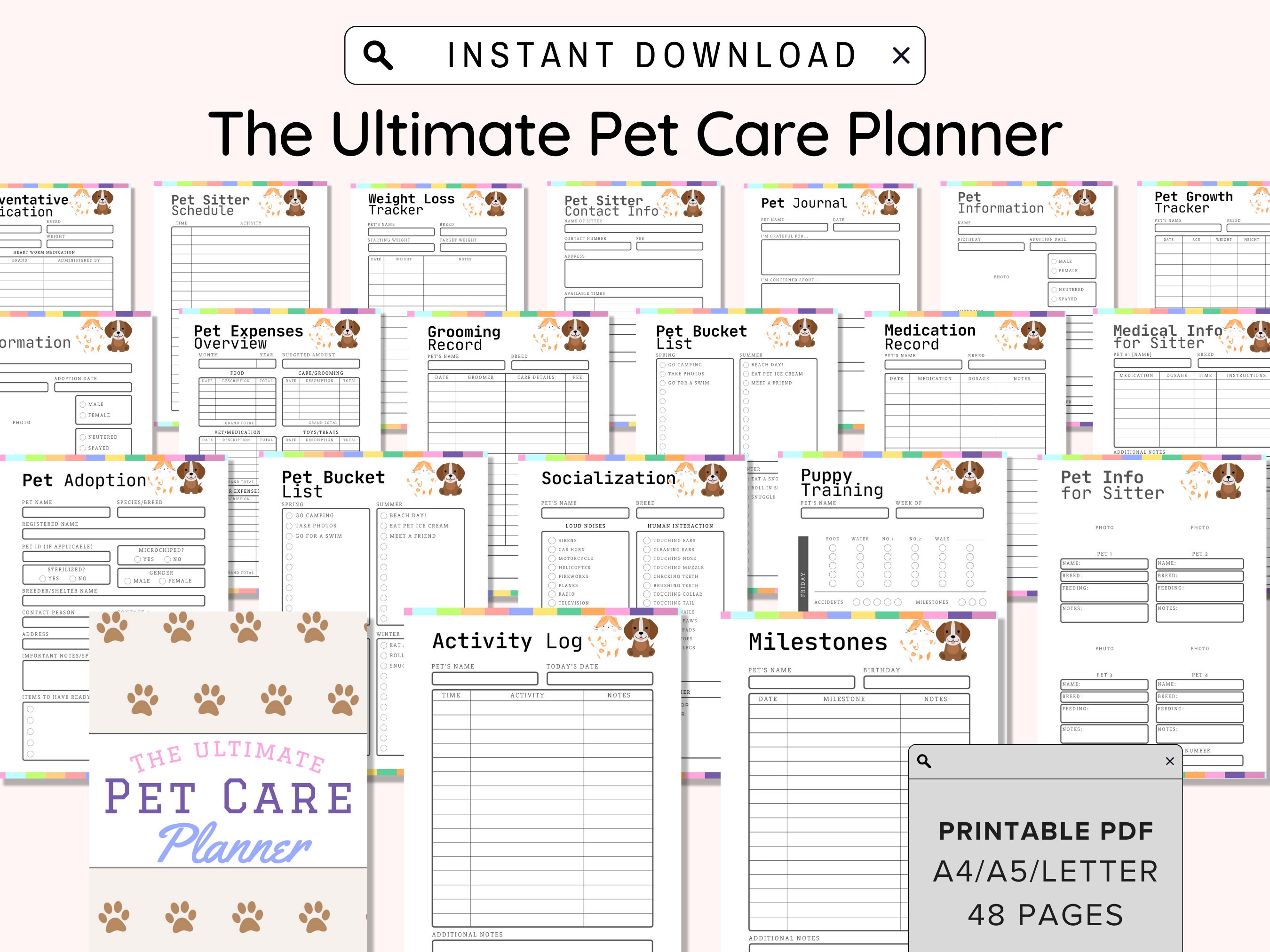 Printable Pet Planner, Fillable Pet Planner, Pet Care Planner, Pet ...