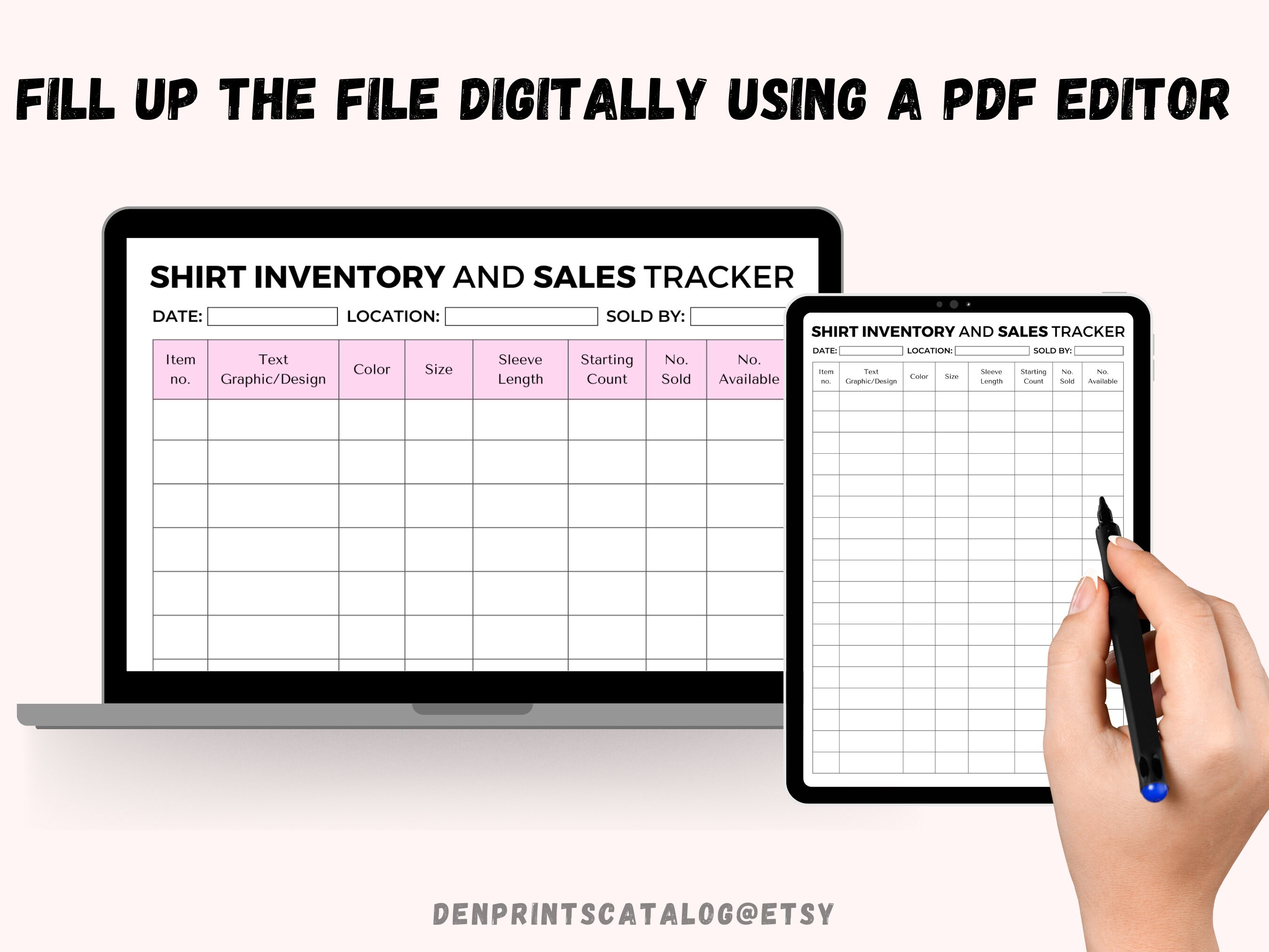 Shirt Inventory and Sales Tracker Printable, Sales Log Sheet, Inventory ...