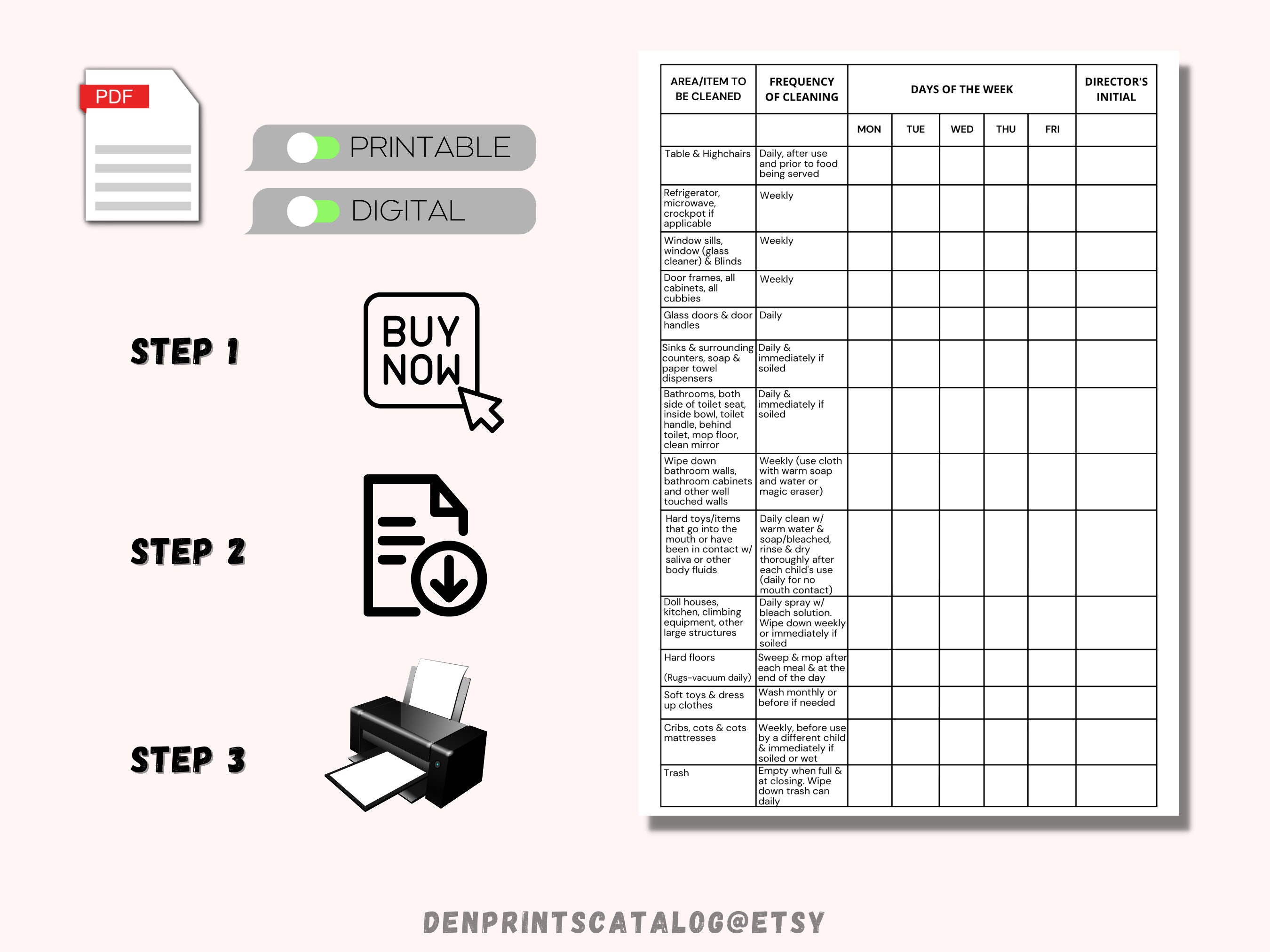 Daycare Cleaning Checklist, Childcare Cleaning Checklist, Daycare ...