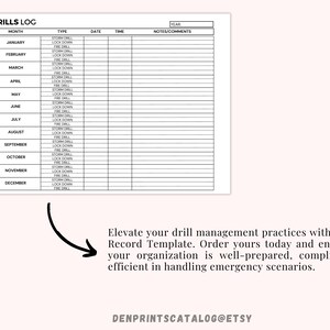 Printable Emergency Evacuation Log, Emergency Drill Record, Fire Drill ...