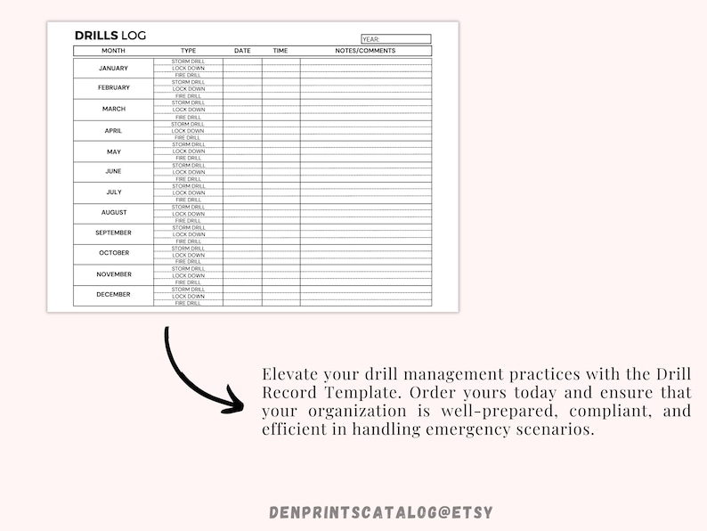 Printable Emergency Evacuation Log, Emergency Drill Record, Fire Drill ...