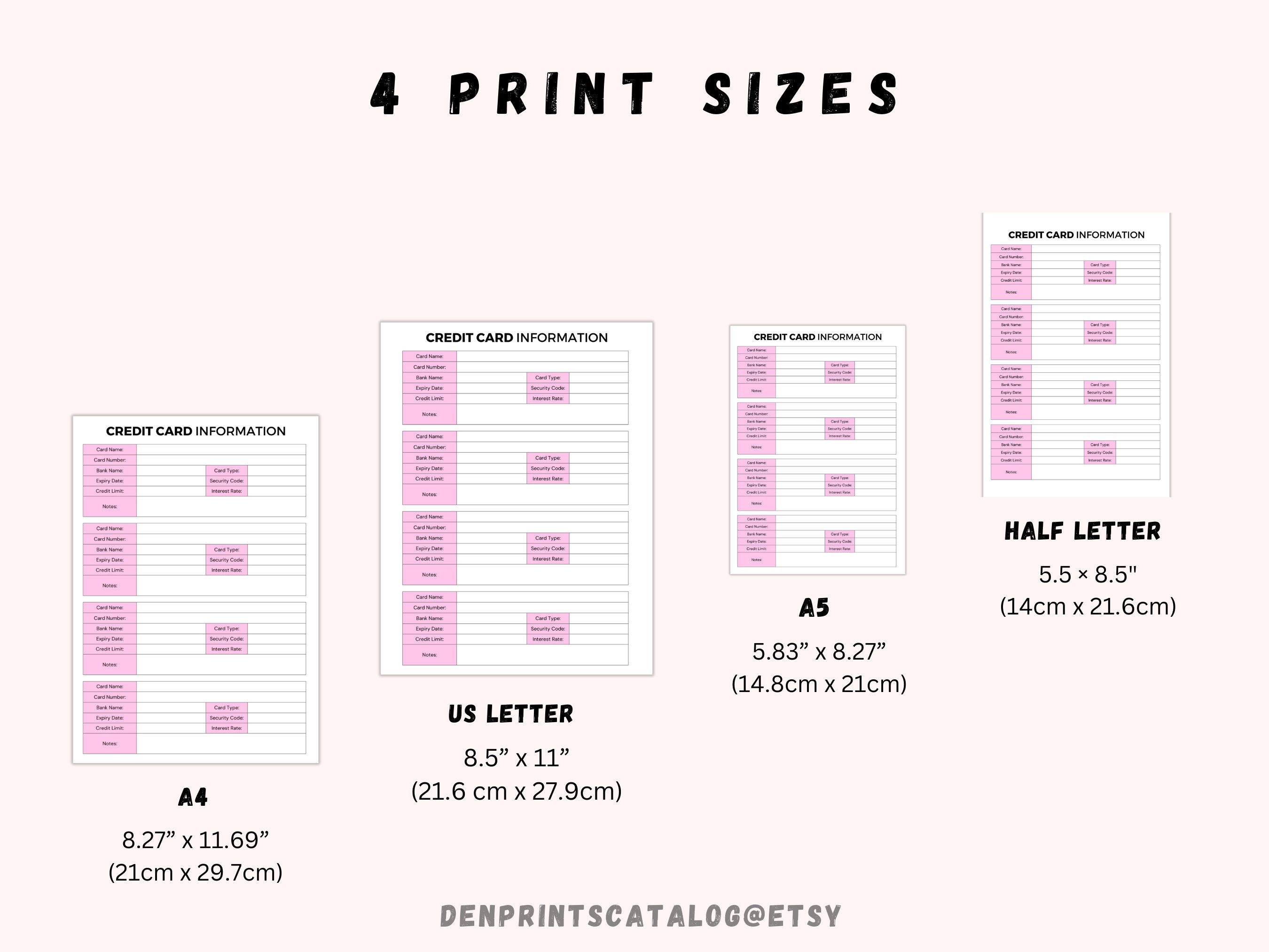 Credit Card Info, Credit Card Journal, Overview at A Glance, Credit ...