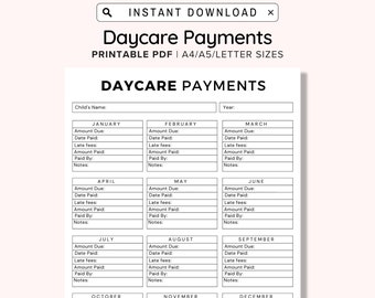 Daycare Payments Log Printable, Daycare Payments, Daycare Tuition ...