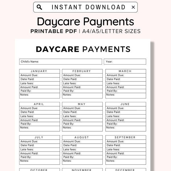 Daycare Payment Log - Etsy