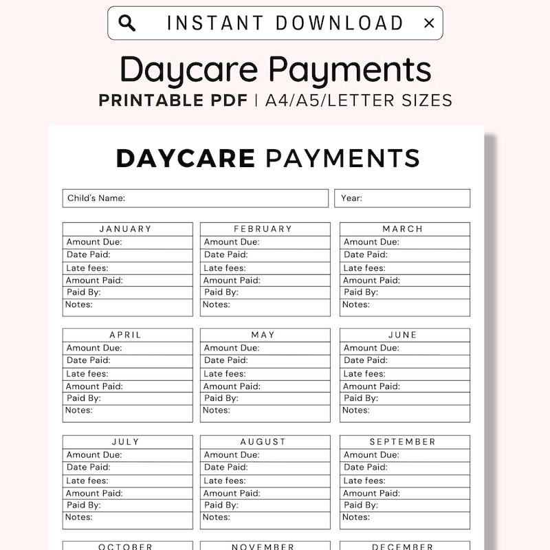 Daycare Payment Record - Etsy